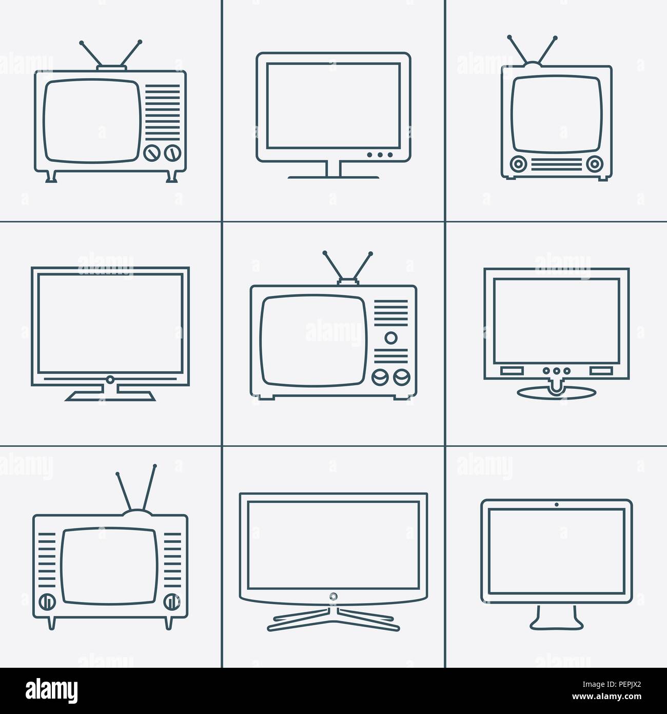 TV icons set. Linear vector icons. TV isolated pictograms Stock Vector ...