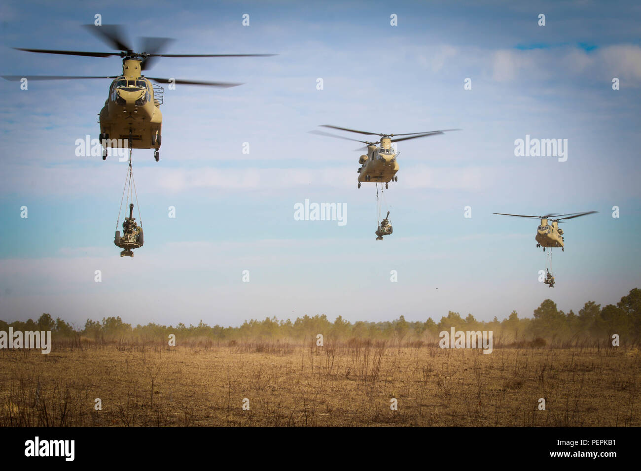 Three CH-47 Chinook with the 3rd General Support Aviation Battalion, 82nd Combat Aviation ...