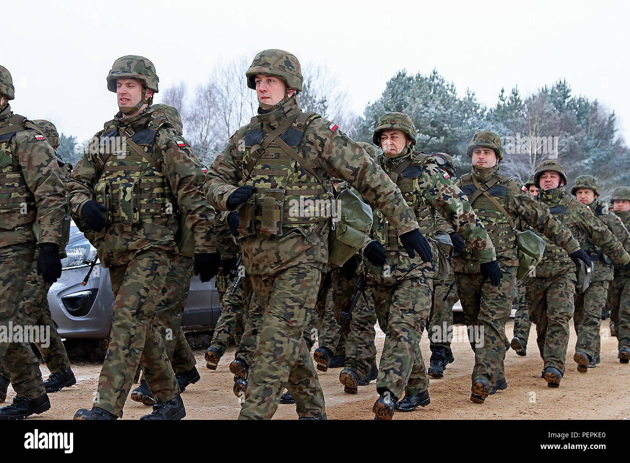 Soldiers of 12th Mechanized Brigade, Polish Army, march during an ...