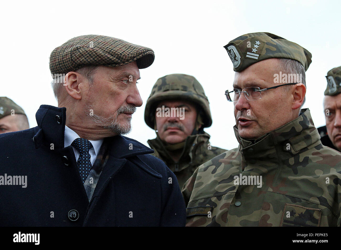 Antoni Macierewicz (left), Polish minister of defense speaks with Col ...