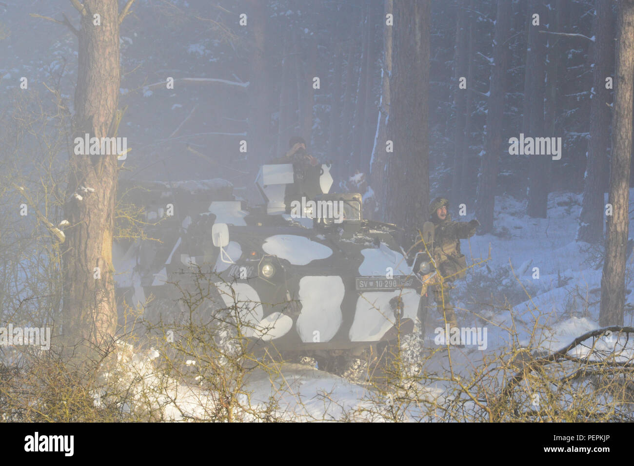 A Slovenian Valuk, a light wheeled armored vehicle, conducts training ...
