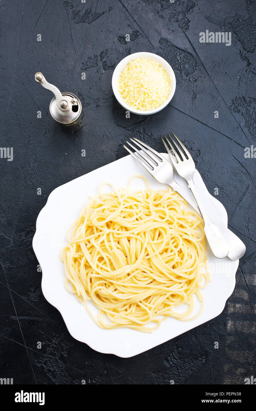 Spaghetti or pasta is homemade Italian traditional food. Cooked pasta ...
