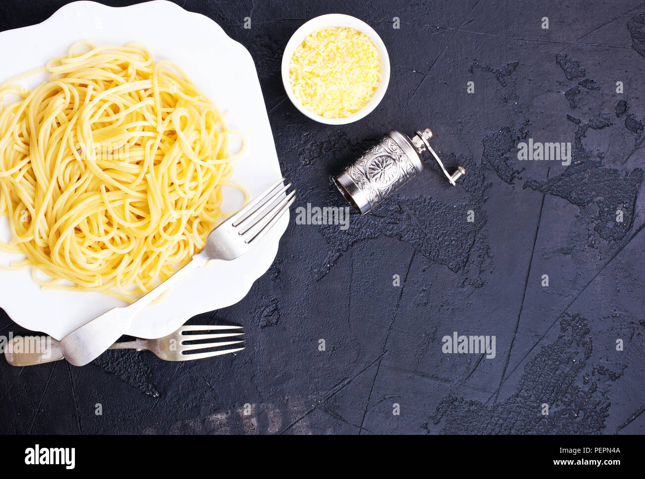 Spaghetti or pasta is homemade Italian traditional food. Cooked pasta ...