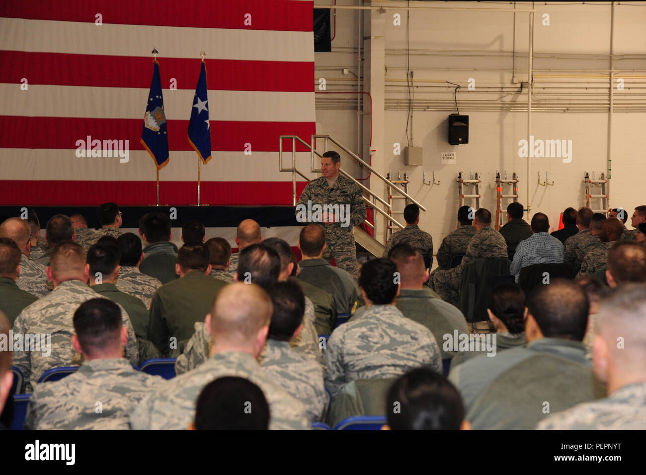 Gen. Robin Rand, AFGSC commander, speaks to Airmen during an all call ...