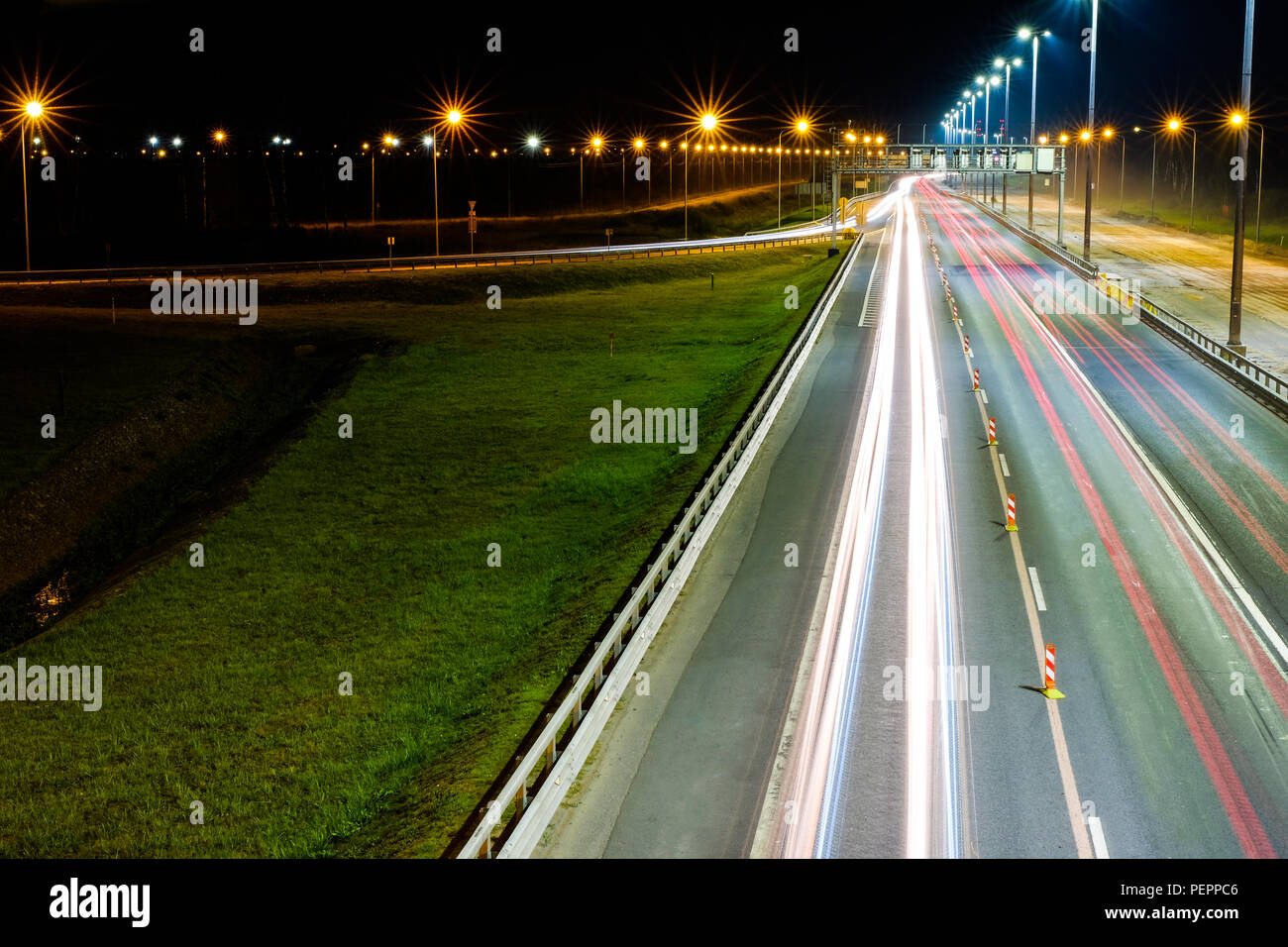 Night shooting of the road. At night the city lights up. Lighting of ...