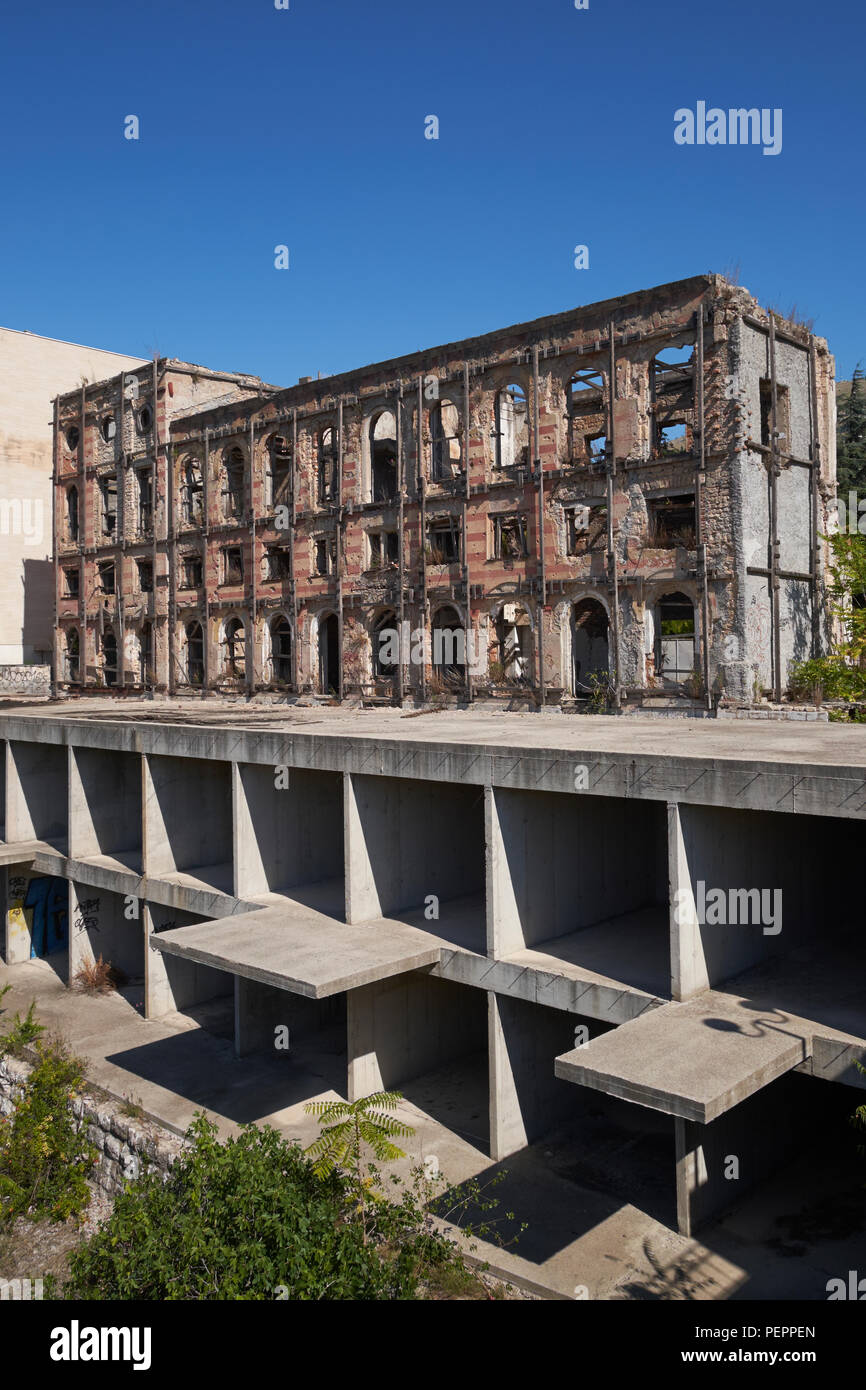 The ruins of the Hotel Neretva, nicknamed "Tito's palace", at Mostar ...