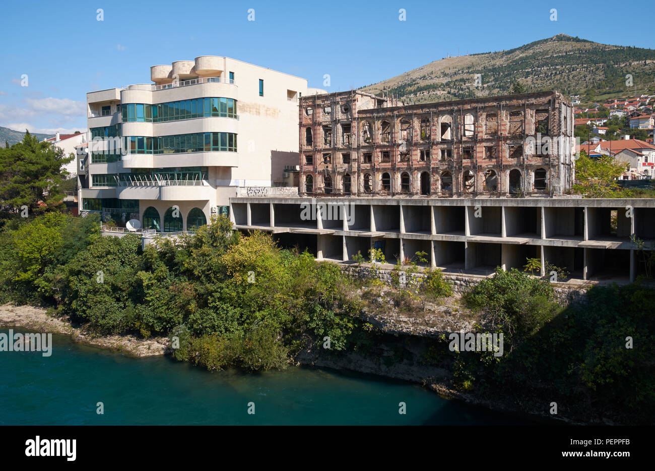 The ruins of the Hotel Neretva, nicknamed "Tito's palace", at Mostar ...