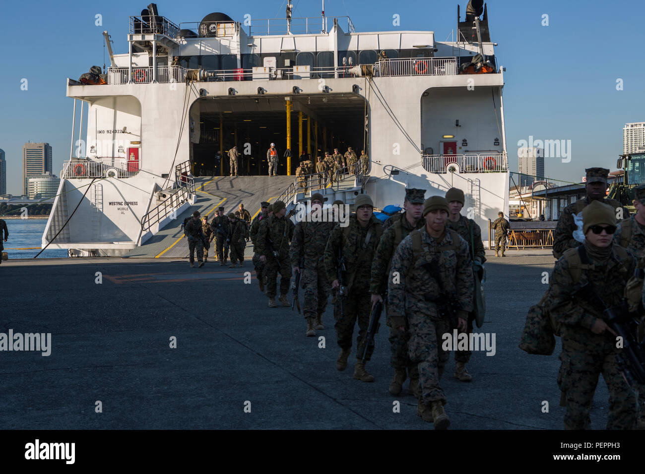 U.S. Marines with 1st Battalion, 3rd Marine regiment, disembark from ...
