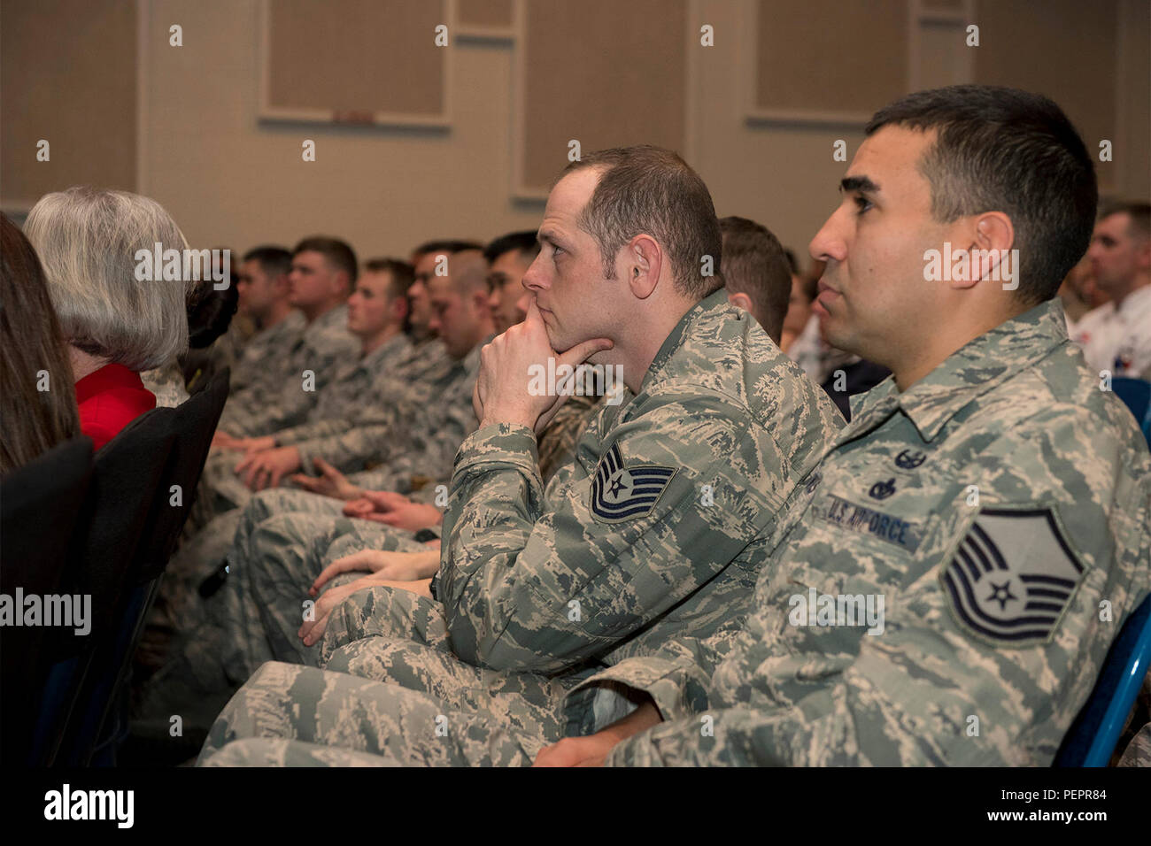 Peterson Airmen listen as Col. Douglas Schiess, 21st Space Wing ...