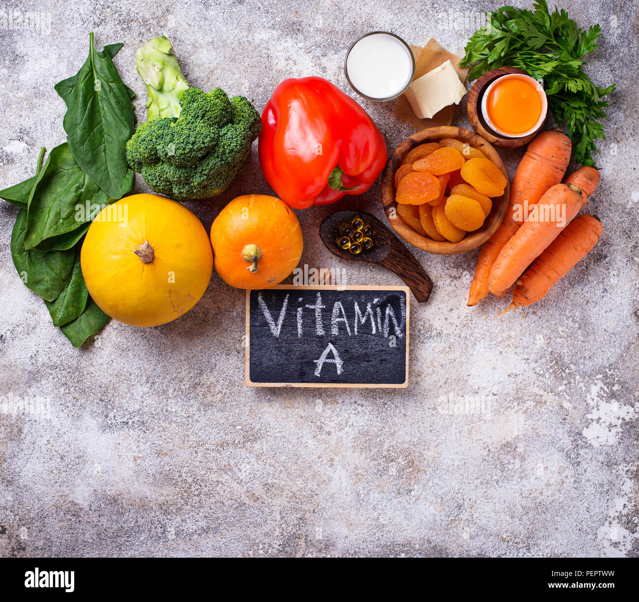 Healthy products rich in vitamin A Stock Photo - Alamy