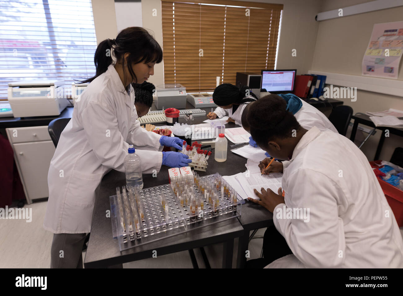 Laboratory technician analyzing chemical solution Stock Photo - Alamy