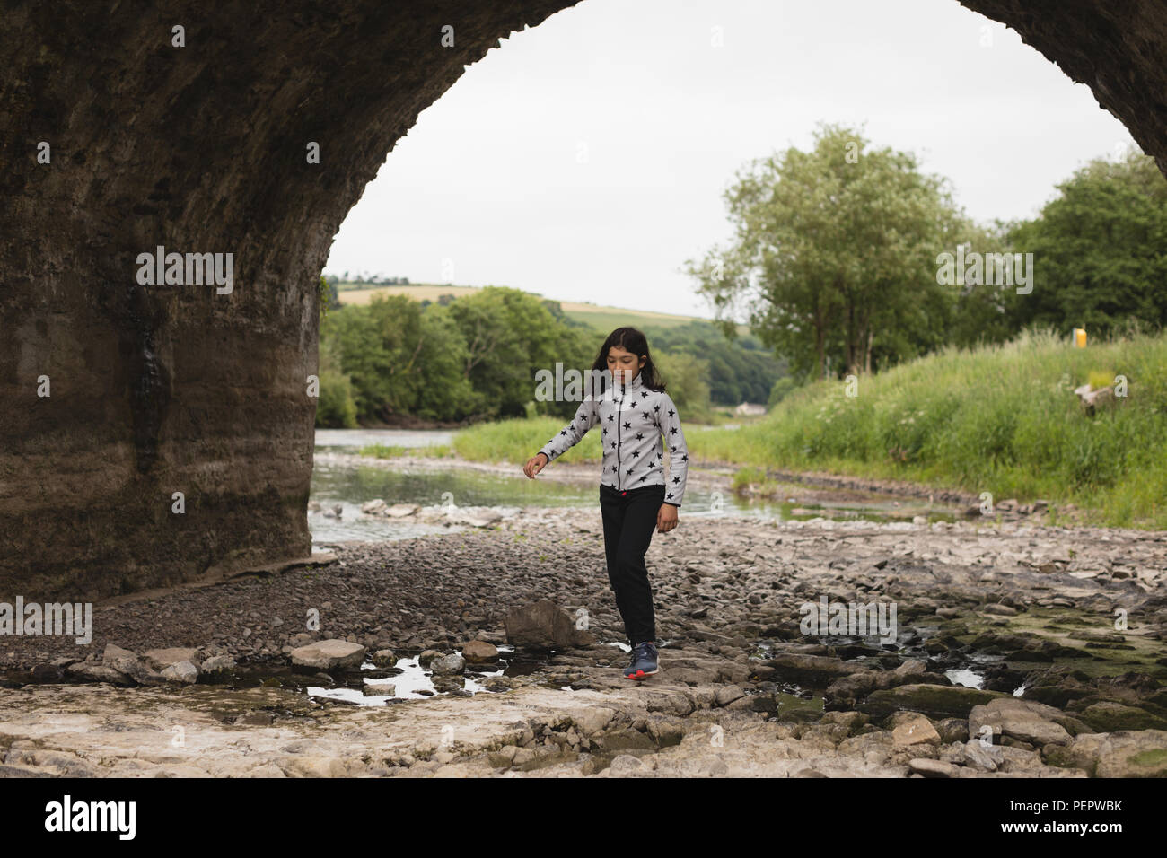 Girl walking near river side Stock Photo - Alamy