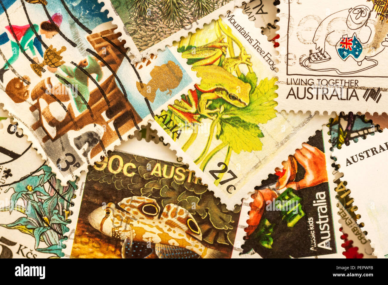 collection of assorted international used stamps Stock Photo - Alamy