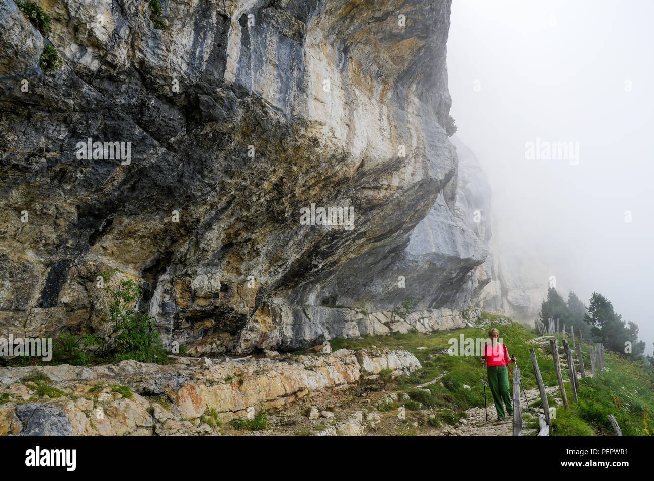 Mountain hiking at the Pas de l'Aulp du Seuil (1926 meters), Chartreuse ...