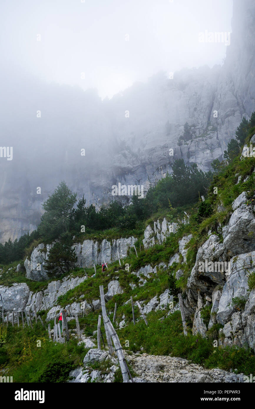 Mountain hiking at the Pas de l'Aulp du Seuil (1926 meters), Chartreuse ...