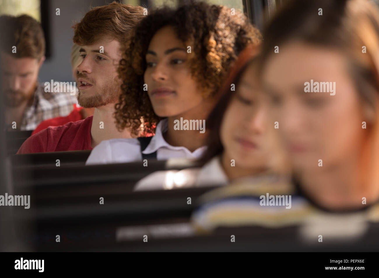 Commuters travelling in bus Stock Photo - Alamy