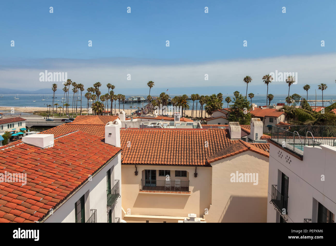 Houses structures along the shoreline at Santa Barbara, California ...
