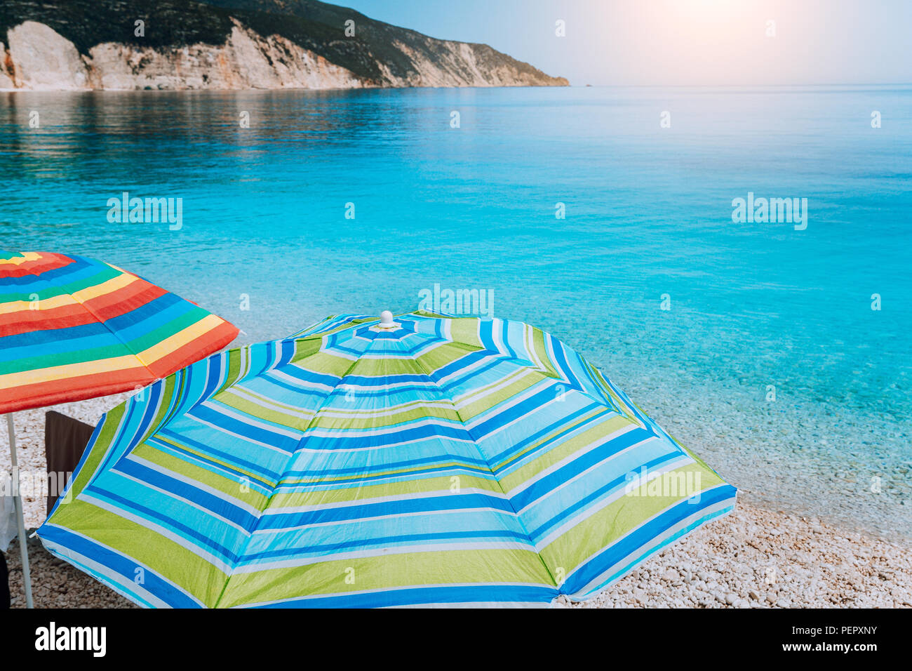 Fteri beach in Kefalonia Island, Greece. One of the most beautiful ...
