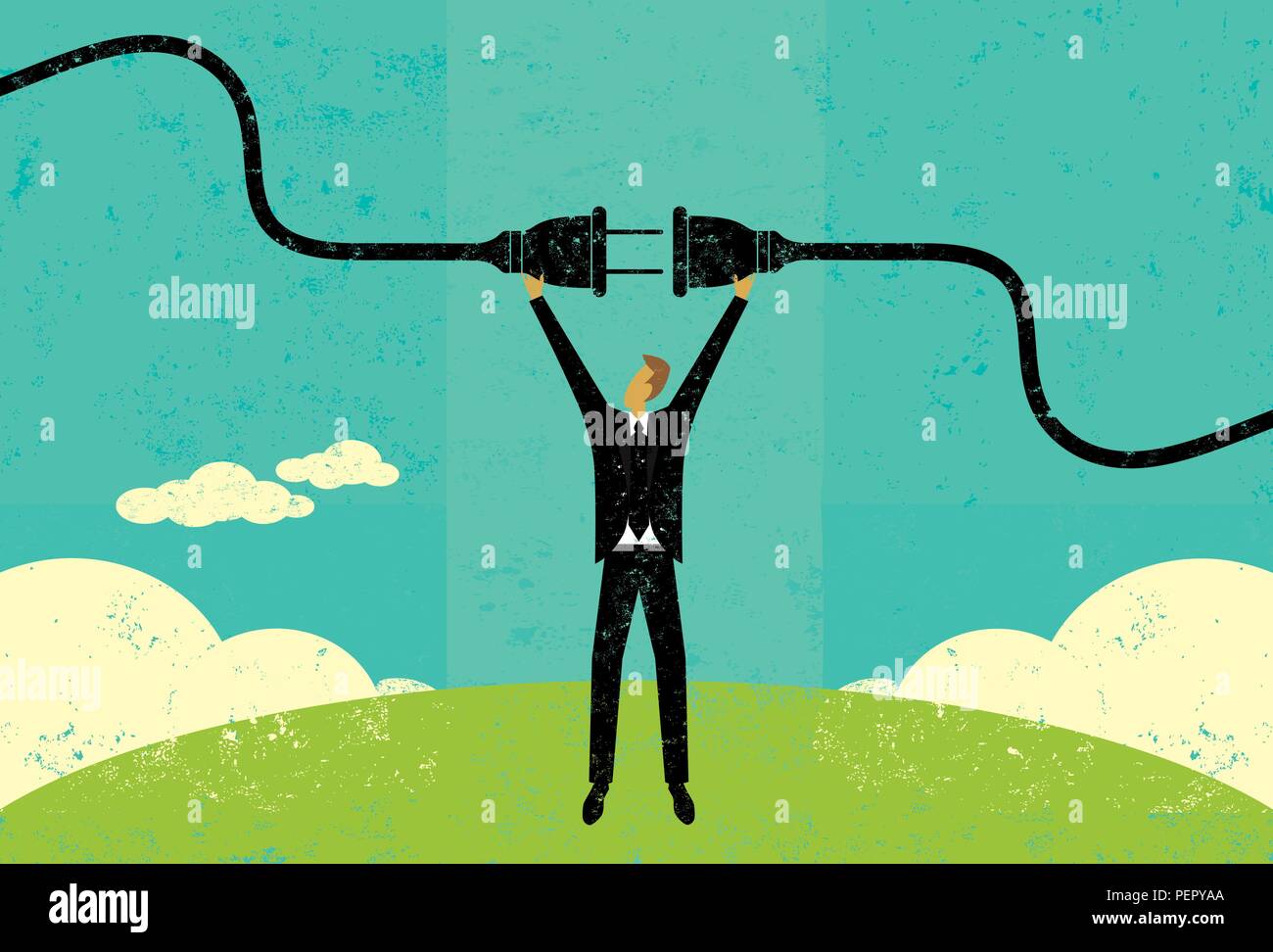 Getting Plugged In. A businessman connecting a power cord Stock Vector ...