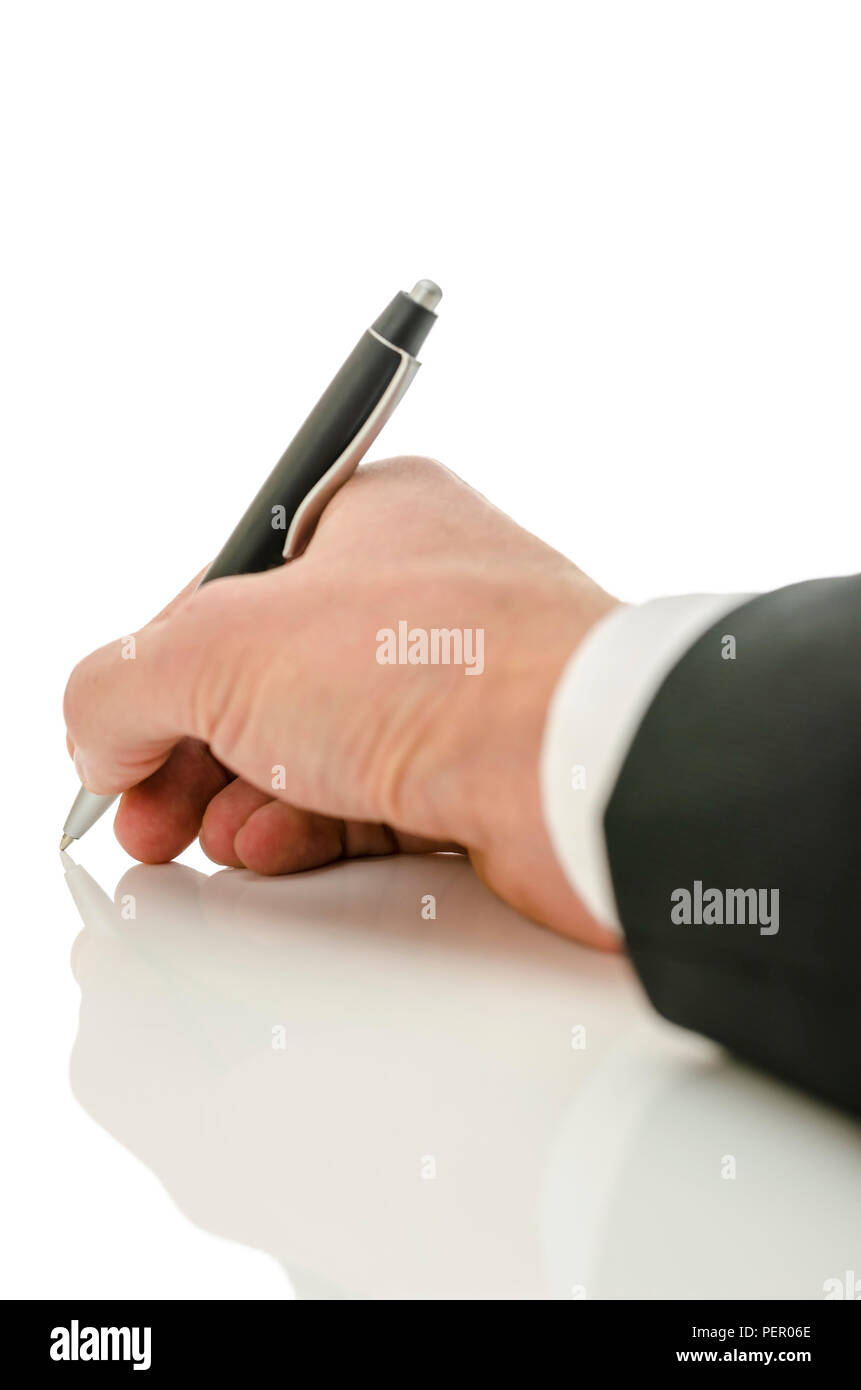 Back view of business man hand writing on copy space Stock Photo - Alamy