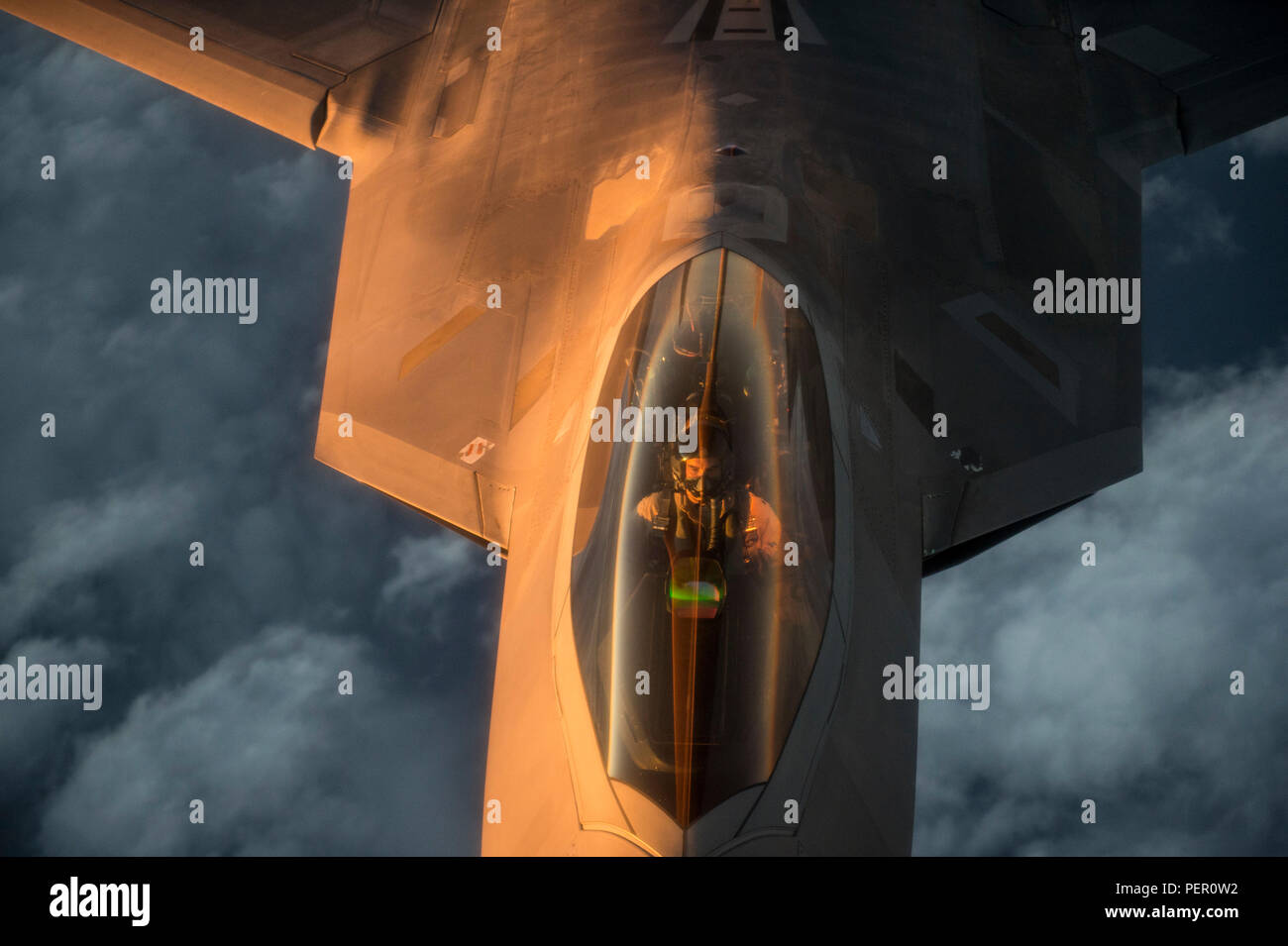 A U.S. Air Force F-22 Raptor flies over the Arabian Sea in support of ...