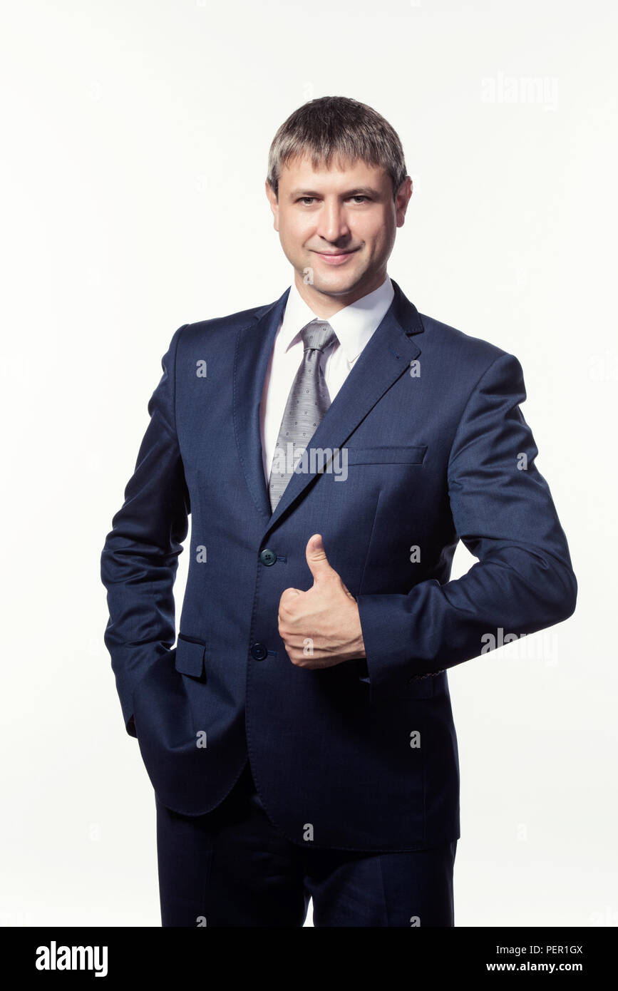 Man making a hand sign isolated on white background Stock Photo - Alamy