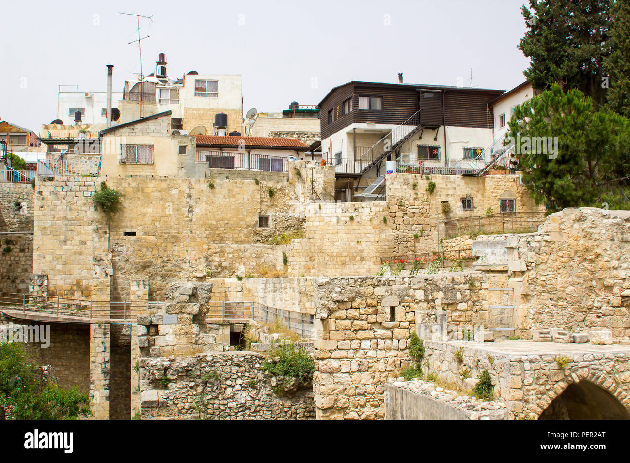 Part of the excavated ruins on the site of the ancient biblical site of ...