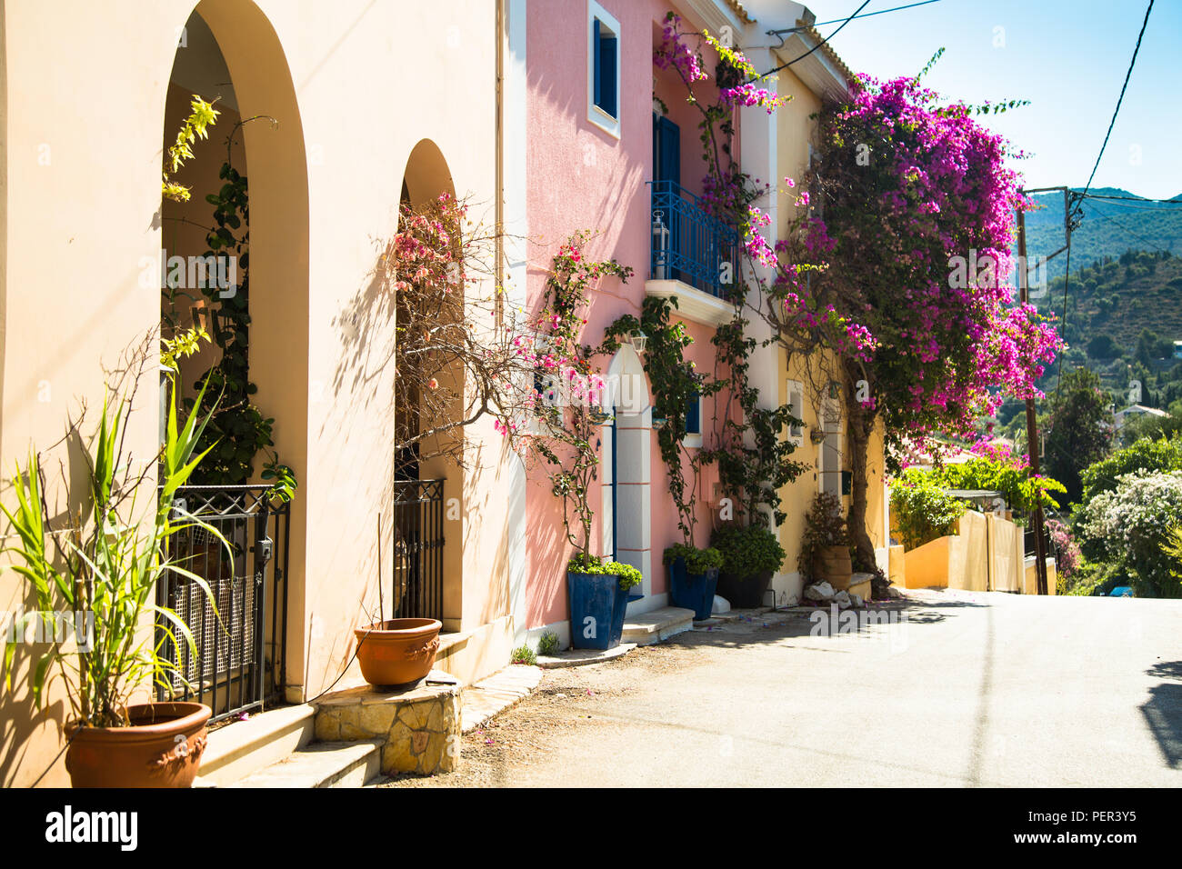 Traditional Greek architecture houses and streets. Greek cityscape ...