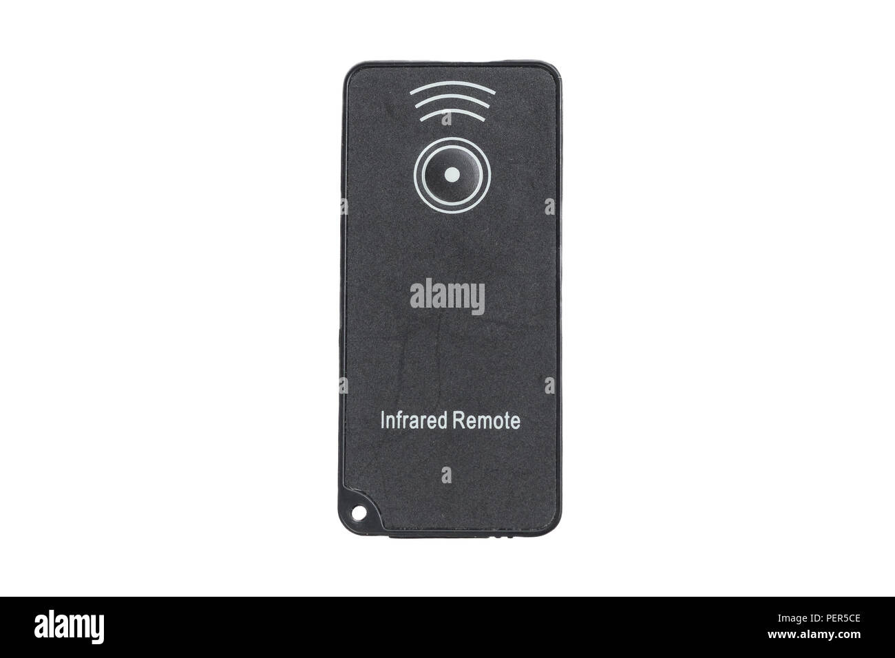 infrared remote control with a button on white background in studio ...