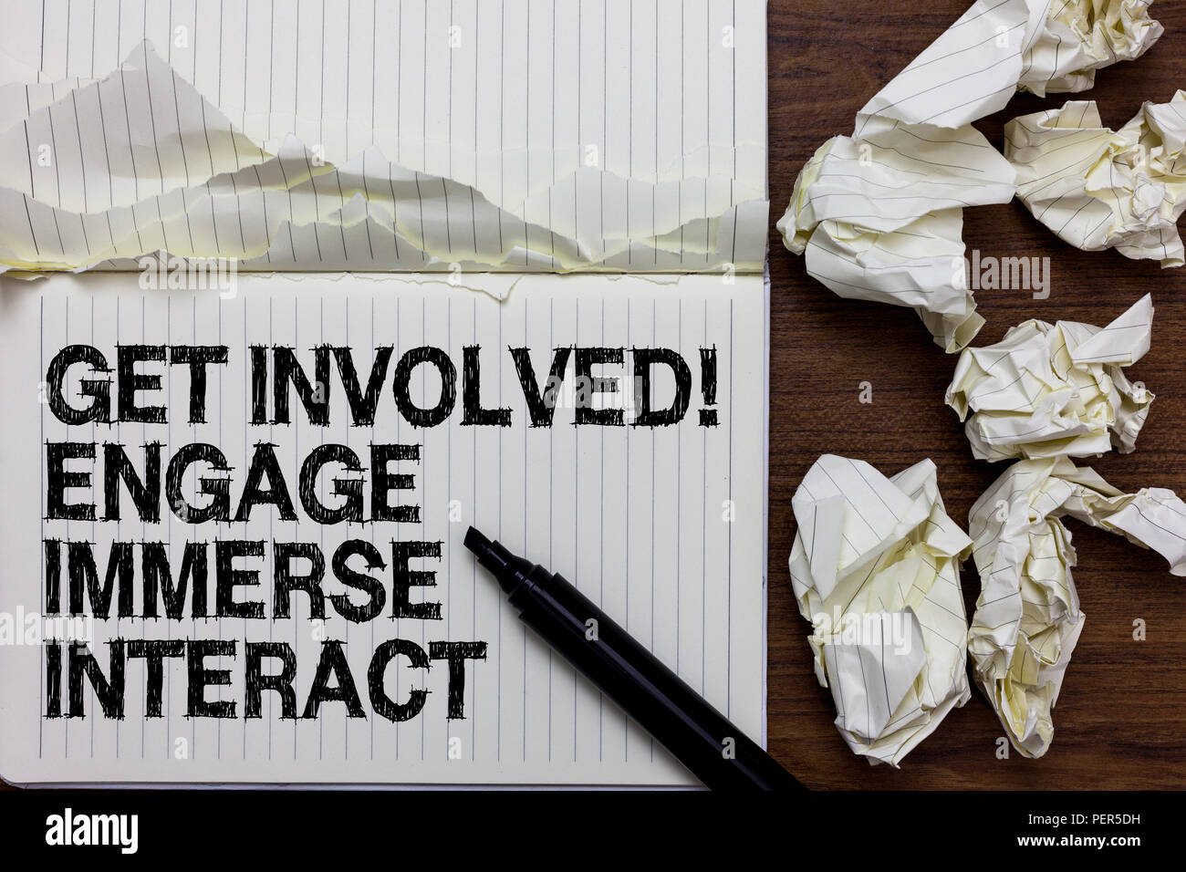 Handwriting text writing Get Involved Engage Immerse Interact. Concept ...