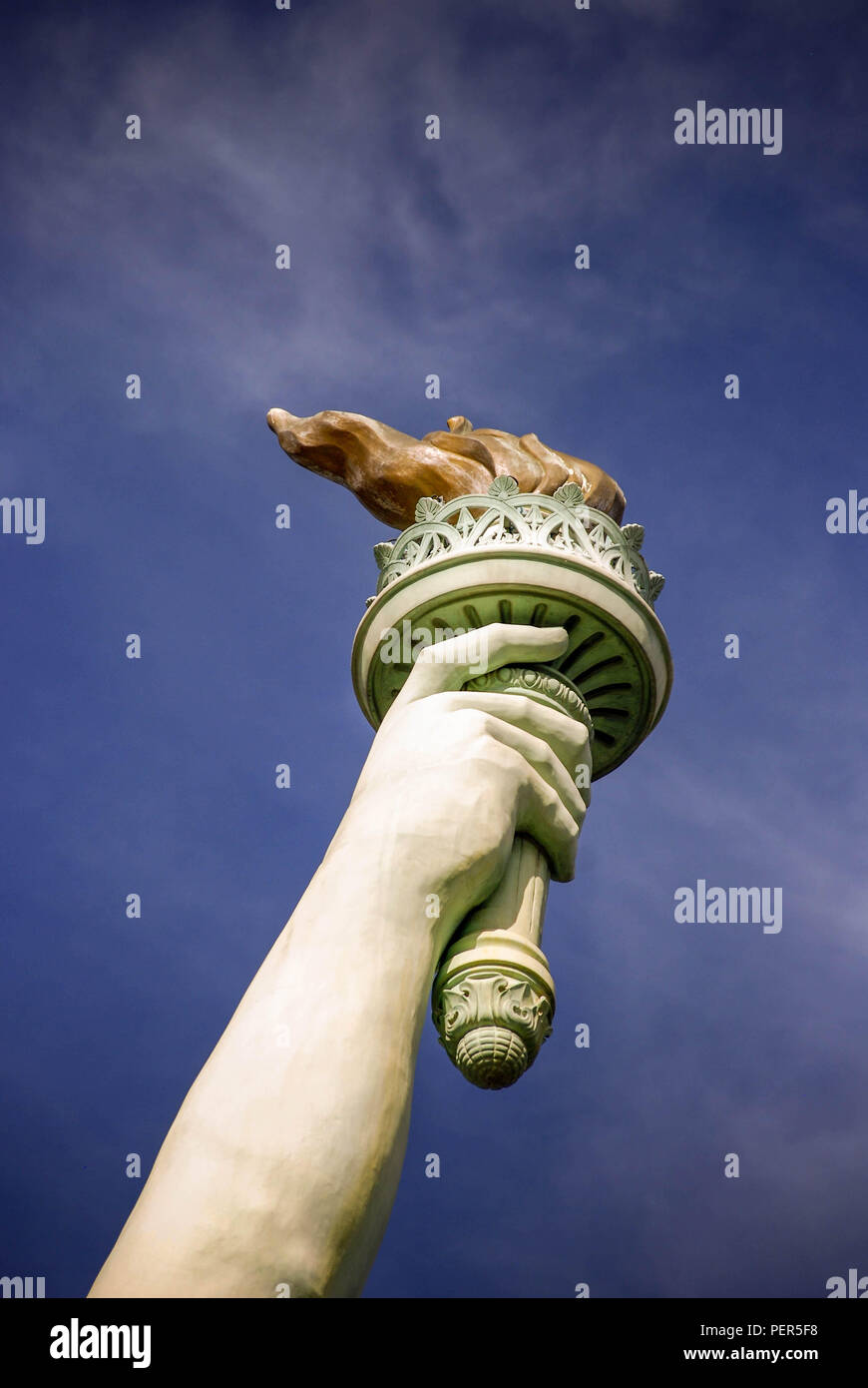 Close up view of the torch on the replica of then Statue of Liberty ...