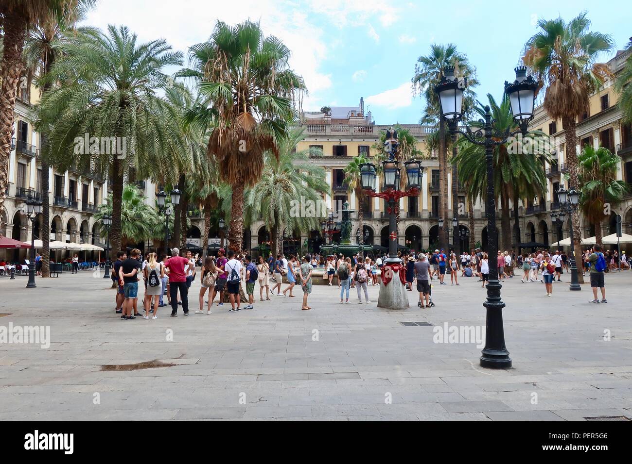 Placa Reial, Barcelona, Spain. Hot summer day August 2018 Stock Photo ...