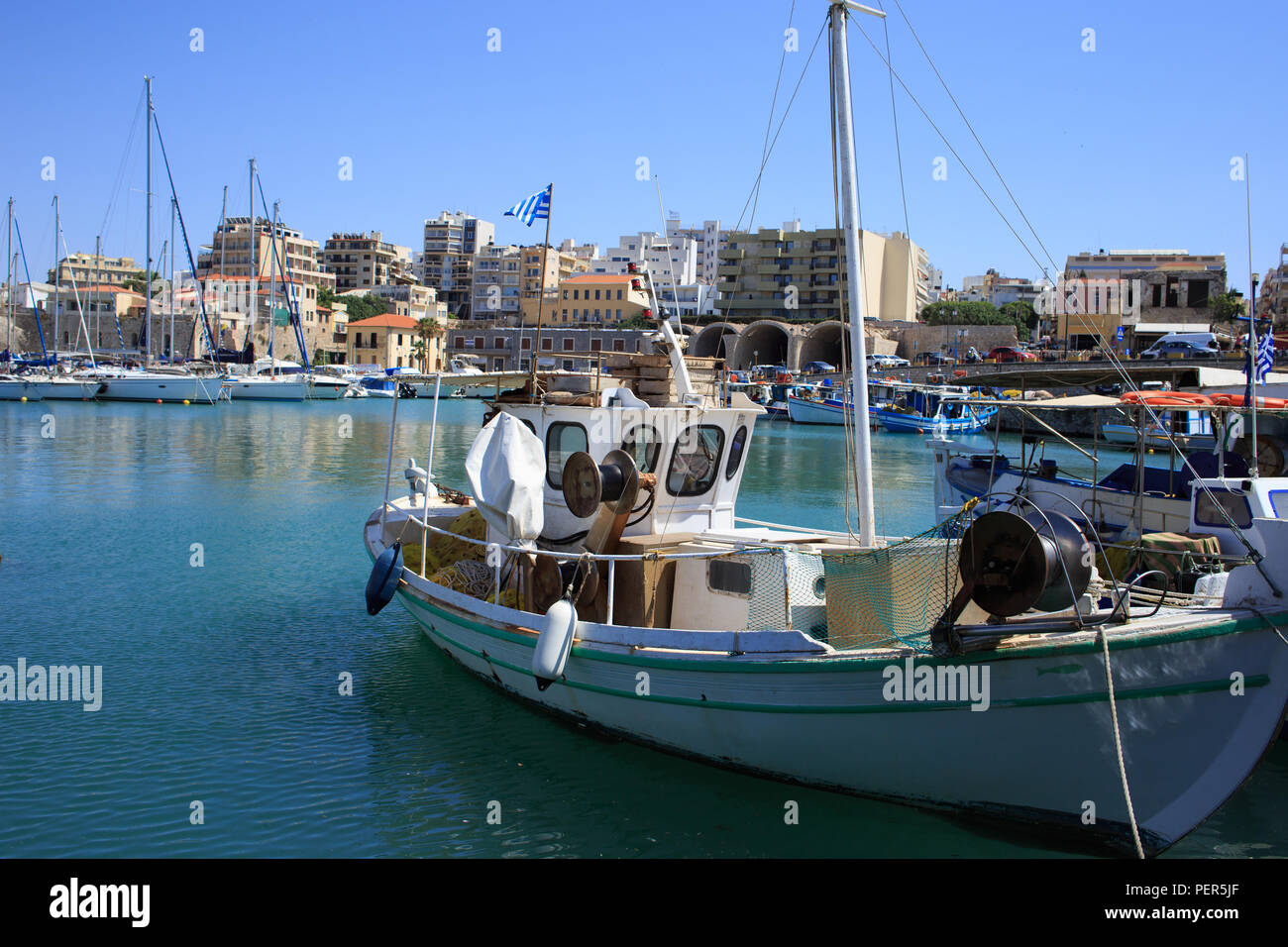 Heraklion port and venetian harbour in island of Crete, Greece Stock ...