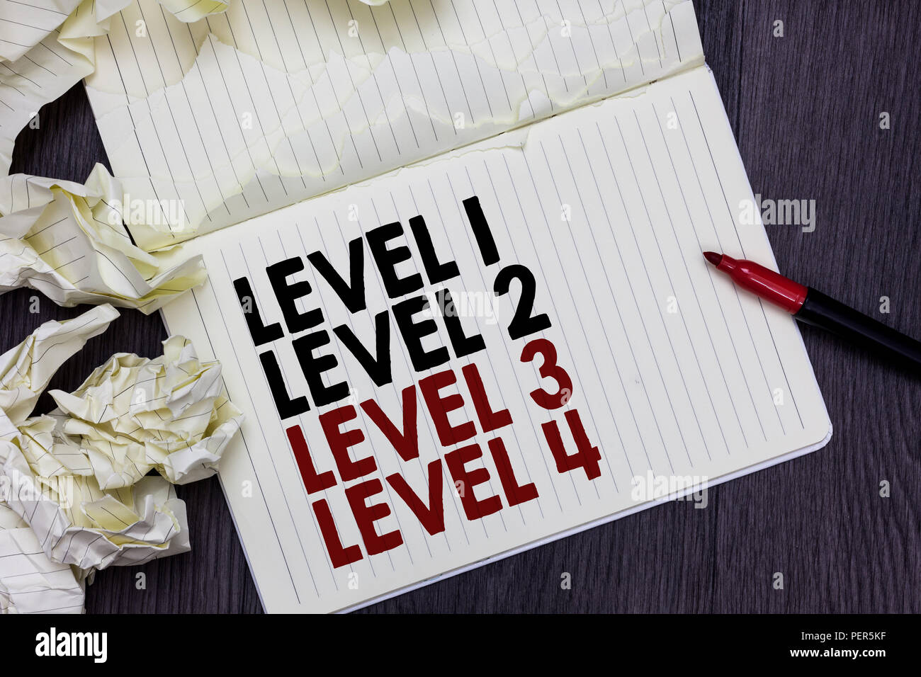 Writing note showing Level 1 Level 2 Level 3 Level 4. Business photo ...