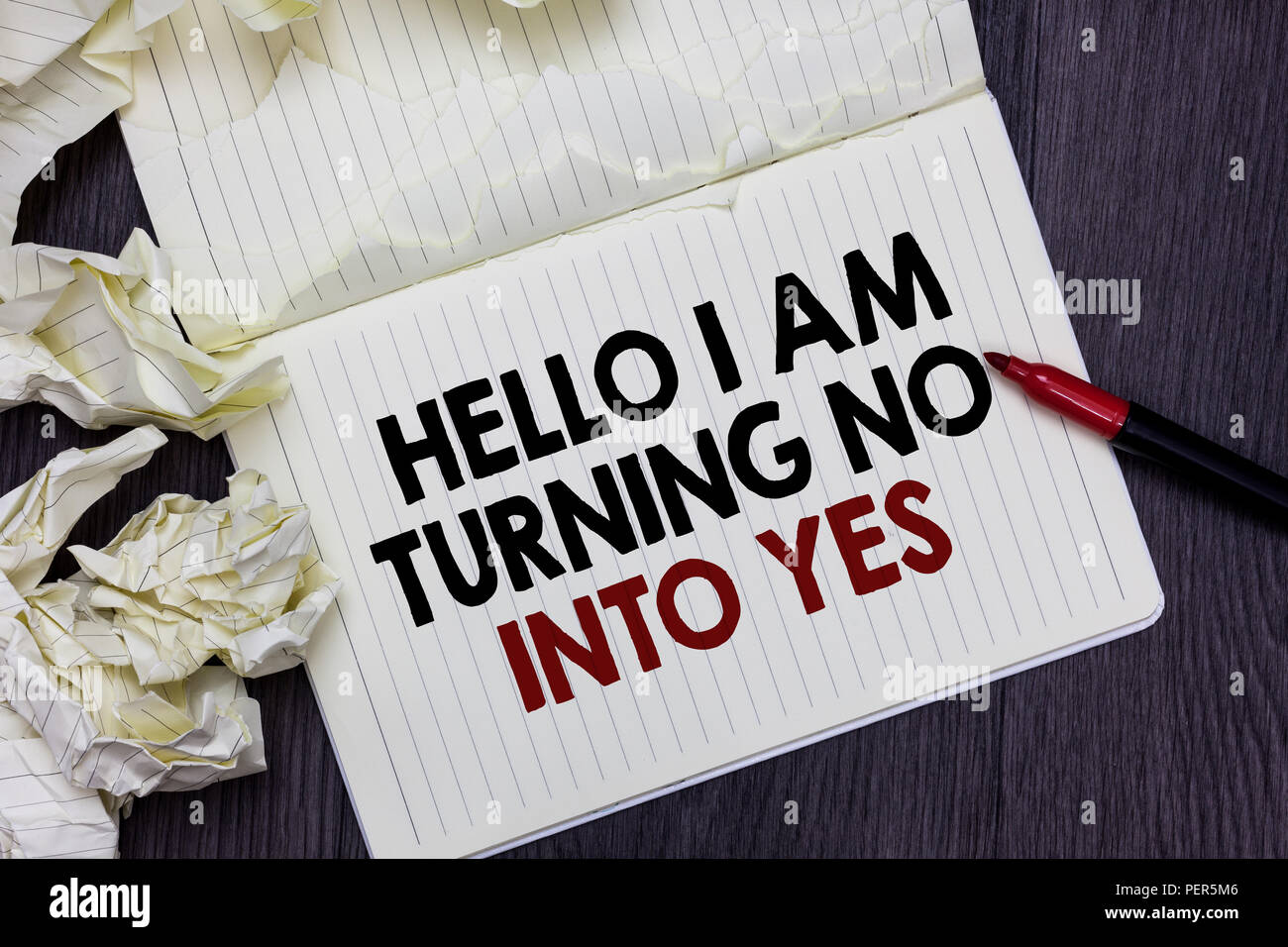 Writing note showing Hello I Am Turning No Into Yes. Business photo ...