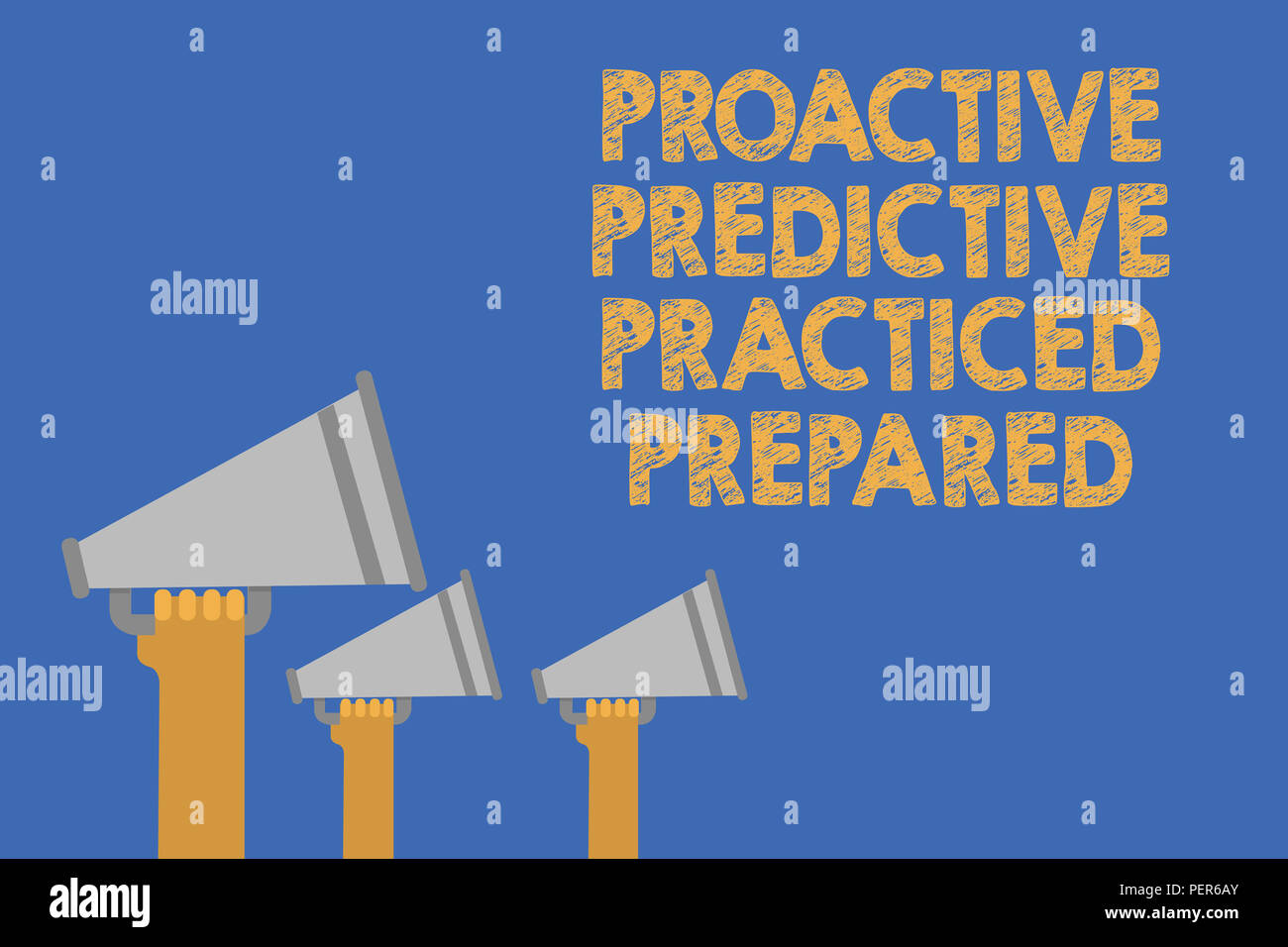 Writing note showing Proactive Predictive Practiced Prepared. Business ...