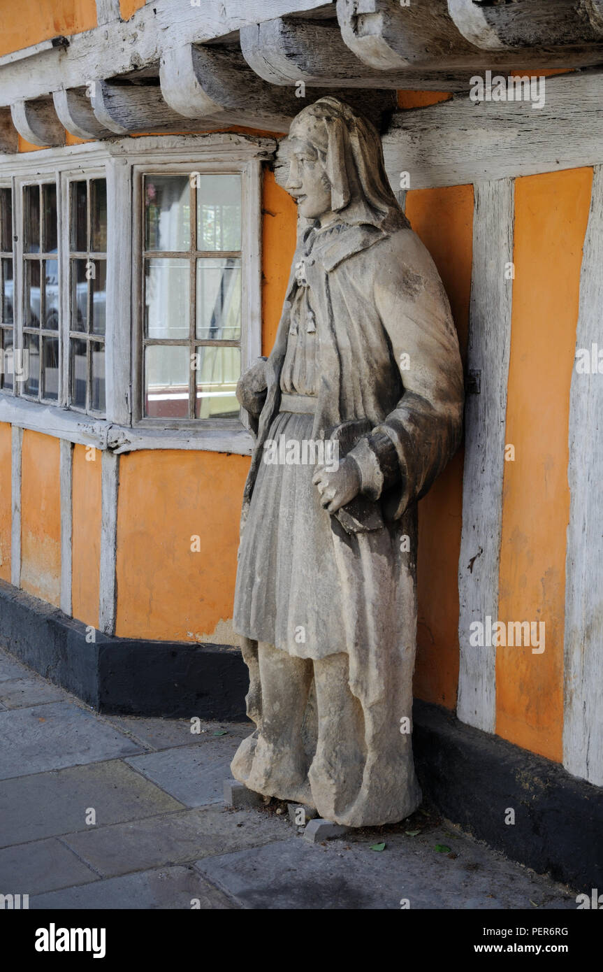 Statue under the overhanging upper storey of St Nicholas Hall, Hertford ...