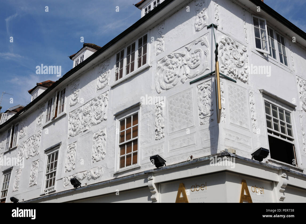 Pargeting on buildings in Fore Street, Hertford, Hertfordshire Stock ...