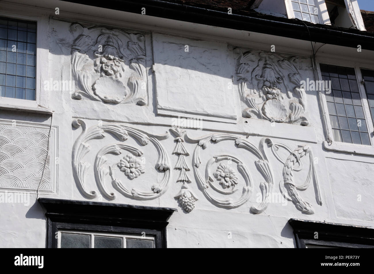 Pargeting on buildings in Fore Street, Hertford, Hertfordshire Stock ...