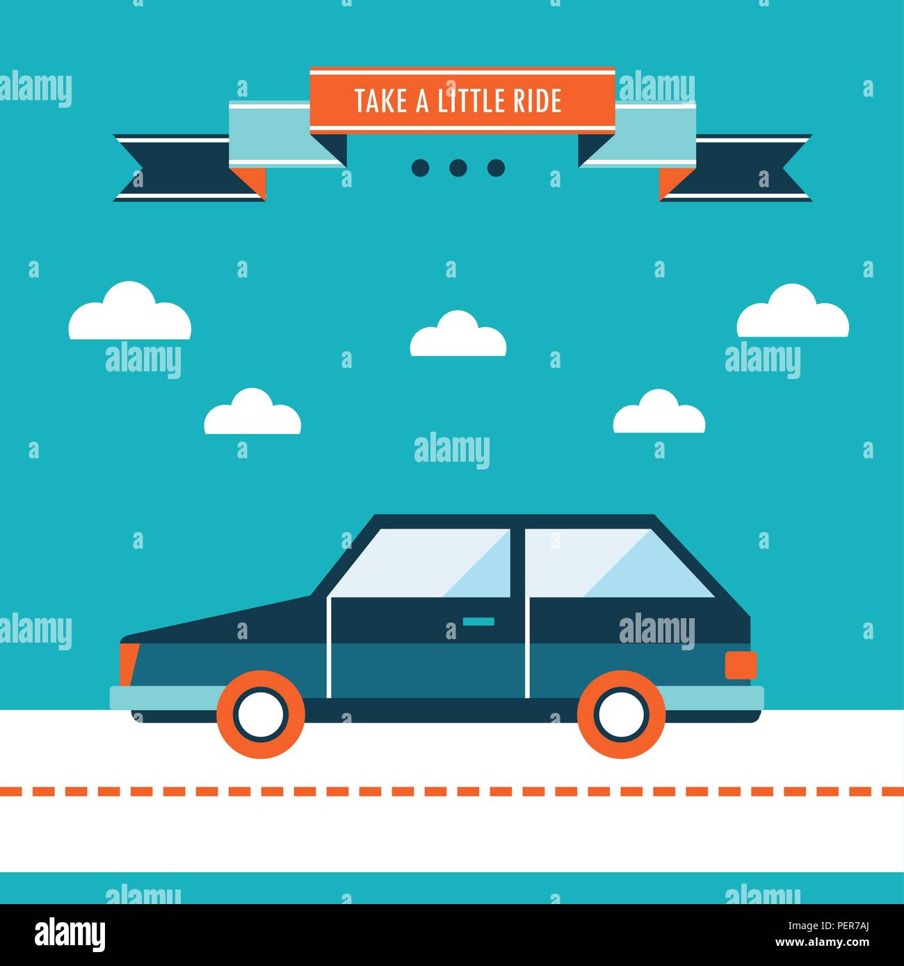 Car on the road. Stylish car, take a little ride. Flat design ...