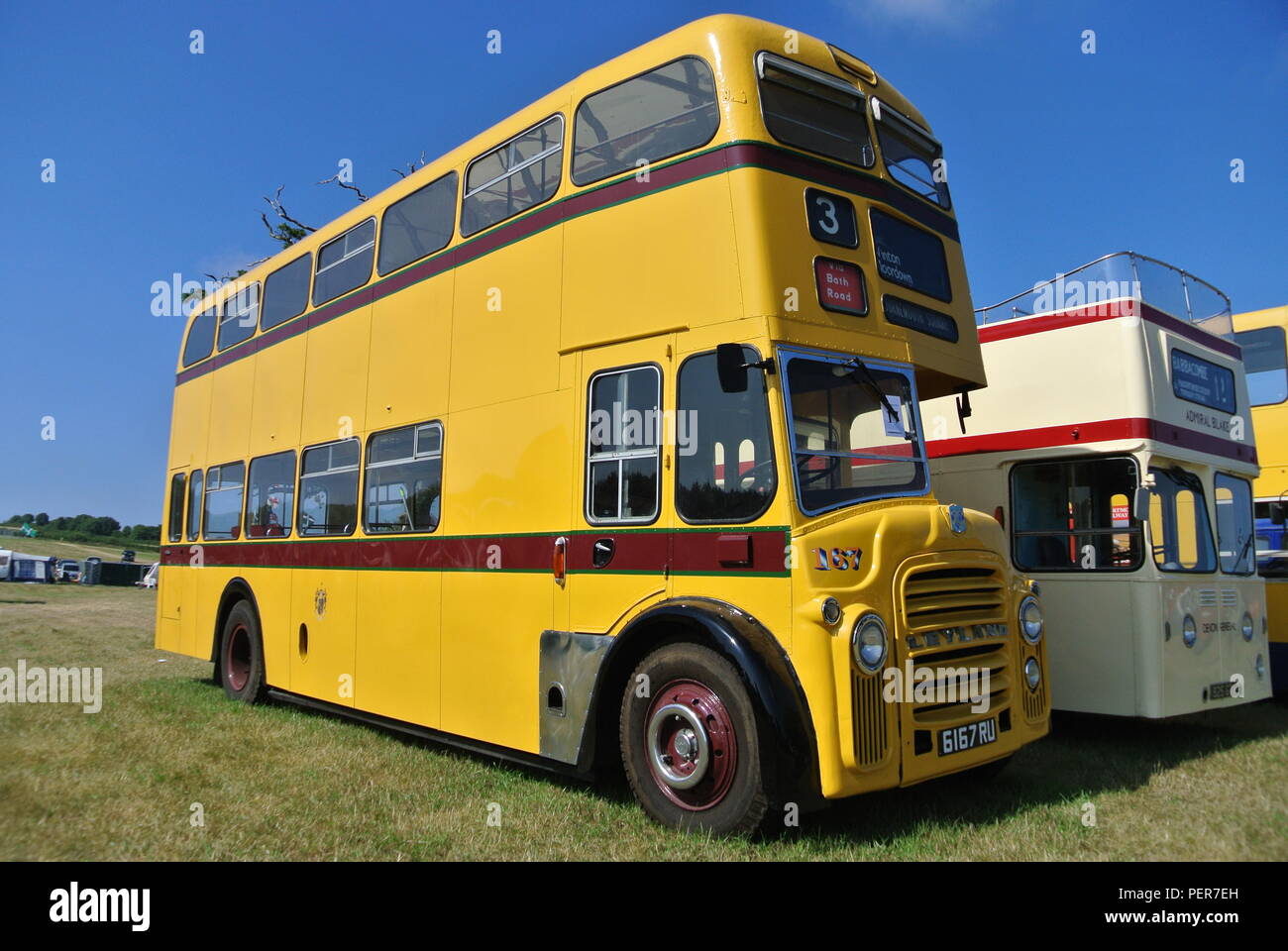 line of vintage buses parked up on display at Torbay Steam Fair ...