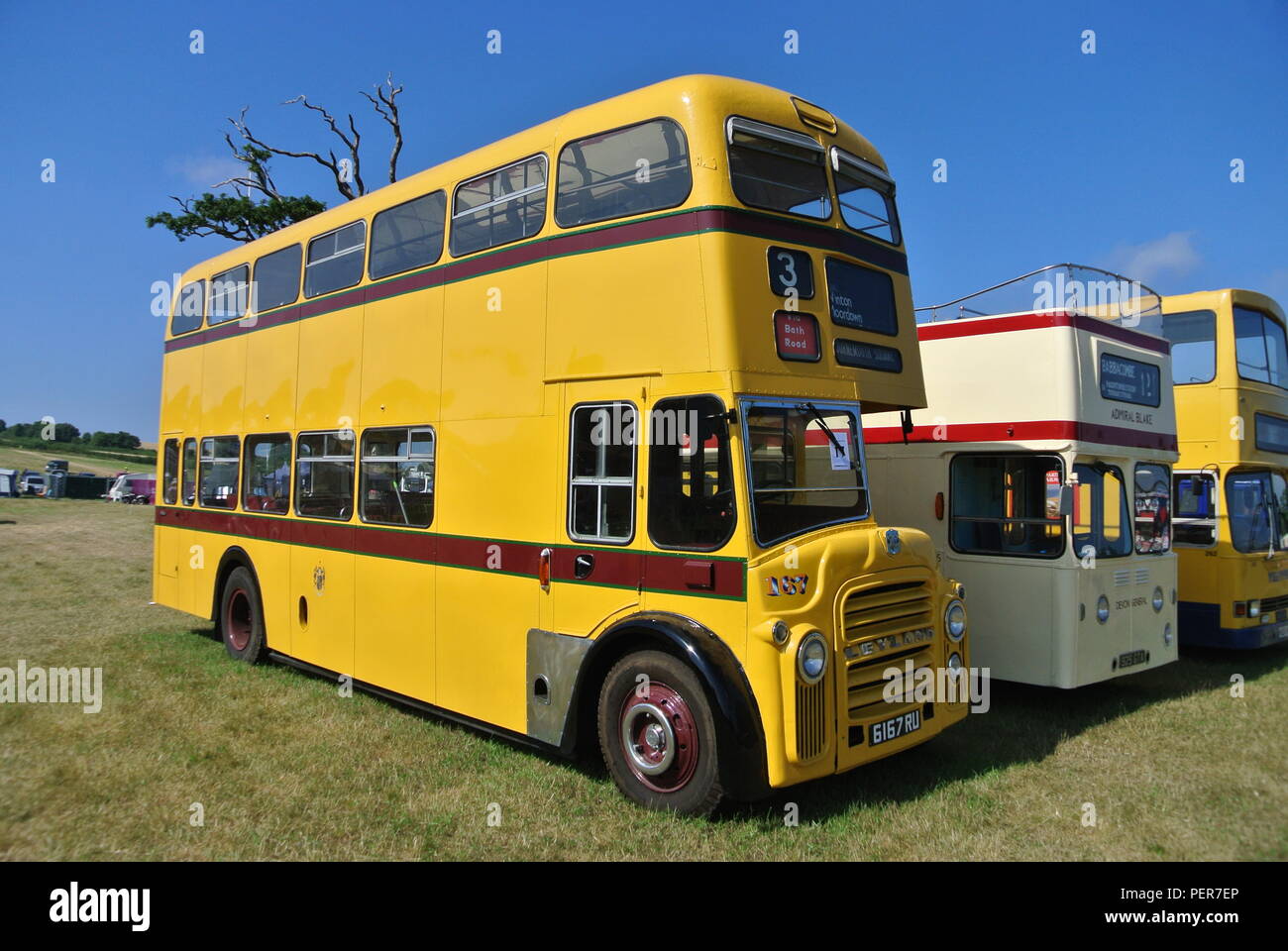line of vintage buses parked up on display at Torbay Steam Fair ...