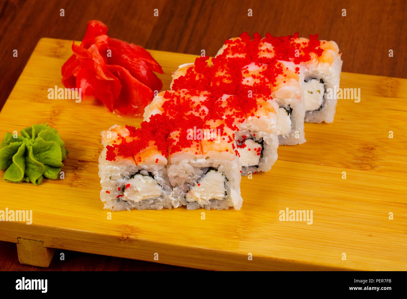 Roll with prawn and soft cheese Stock Photo - Alamy
