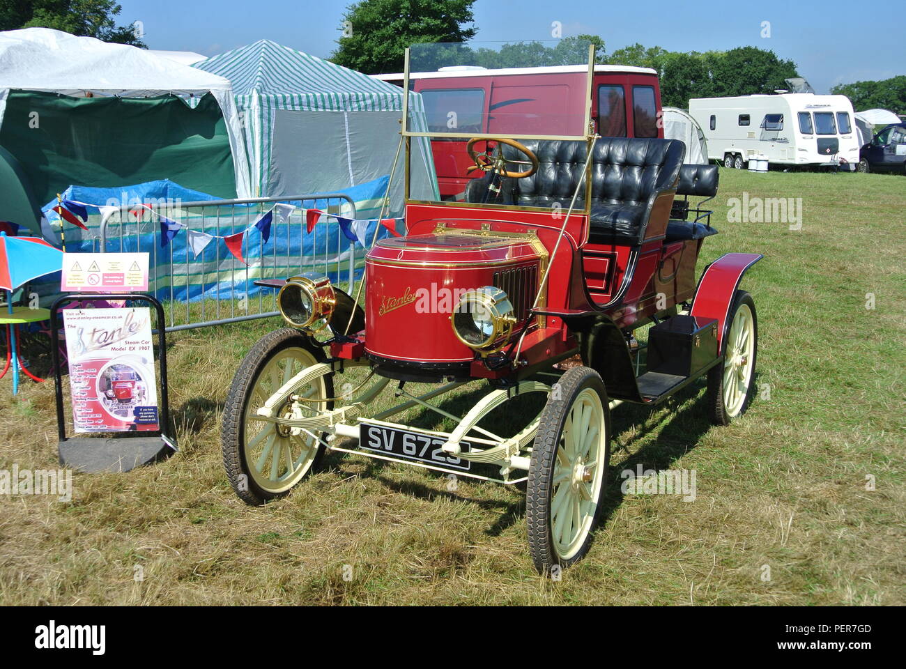 a Stanley Steam Car model EX parked up on display at Torbay Steam Fair ...