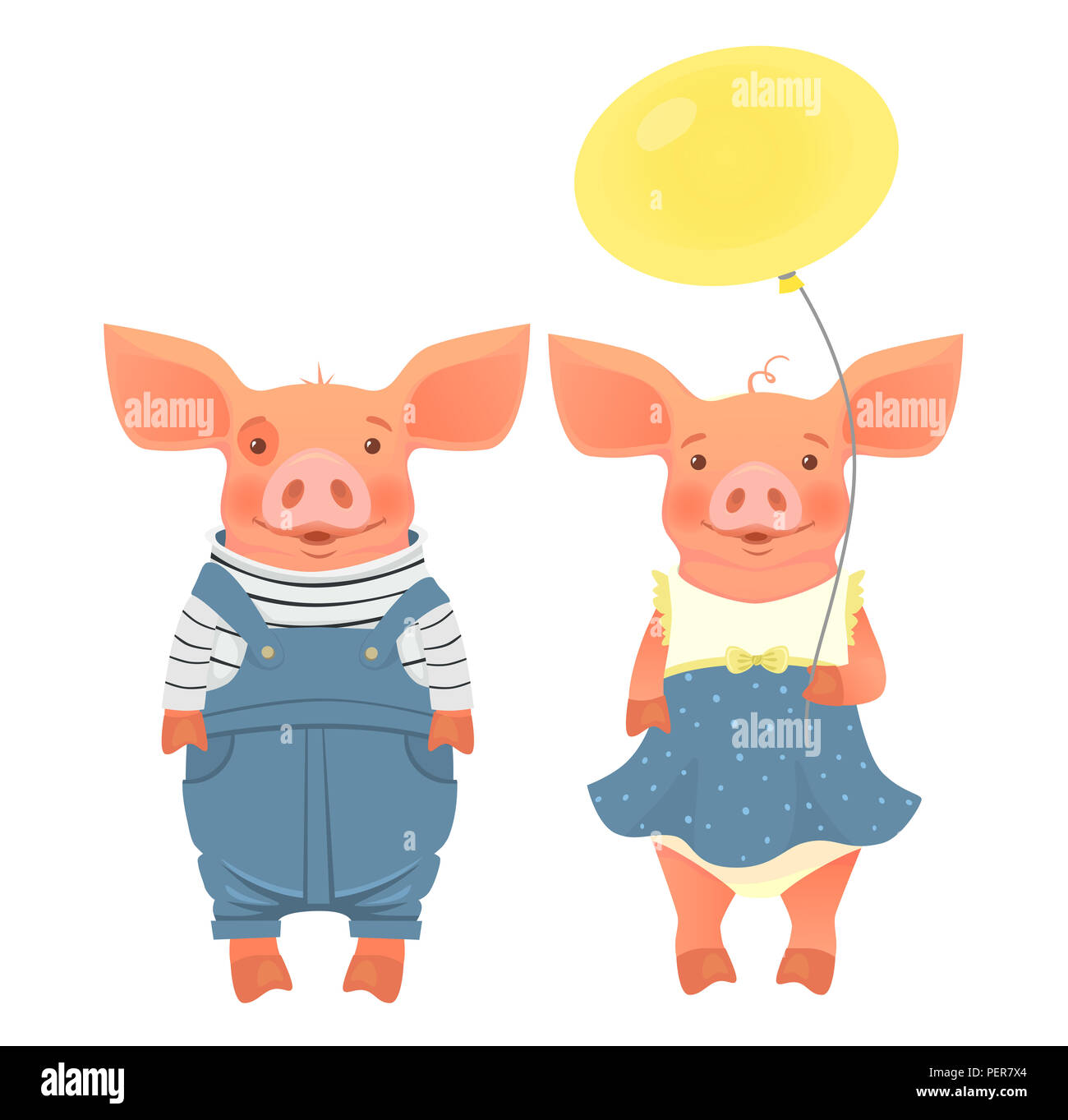 Two pigs holding balloon. Symbol of friendship, love and teamwork ...