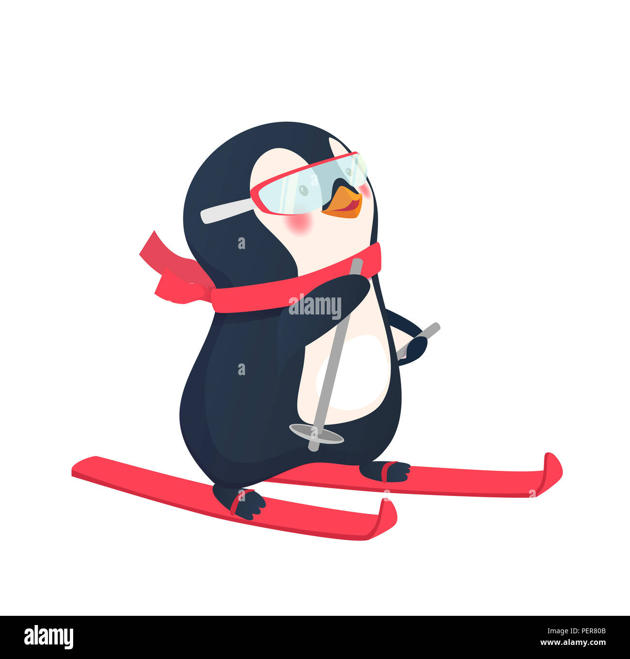 Penguin riding on skis on snow. Penguin cartoon illustration Stock ...