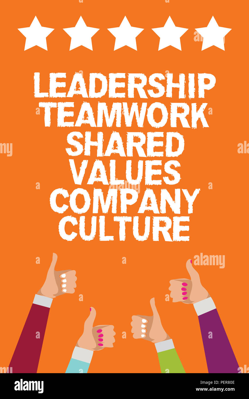 Word writing text Leadership Teamwork Shared Values Company Culture ...
