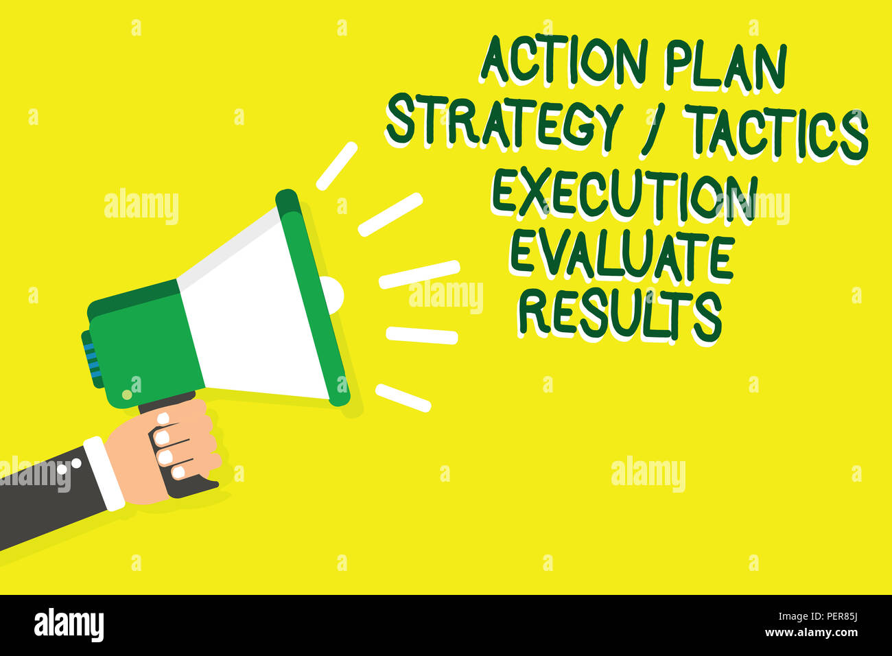 Writing note showing Action Plan Strategy Tactics Execution Evaluate ...