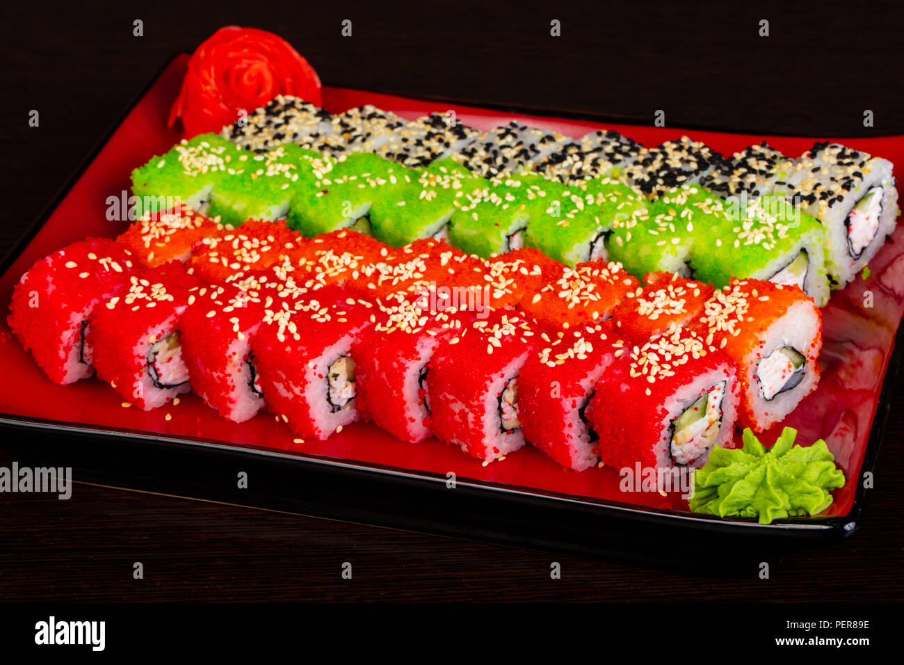 Japanese traditional roll and sushi set Stock Photo - Alamy