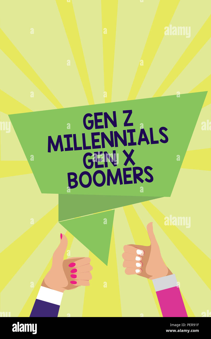 Handwriting text Gen Z Millennials Gen X Boomers. Concept meaning ...